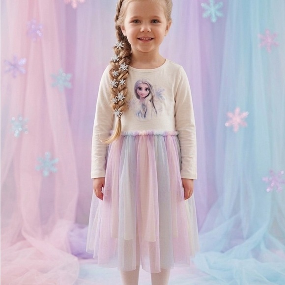 Disney | Dresses | Hm Disney Frozen Elsa Long Sleeve Tulle Girls Dress ...